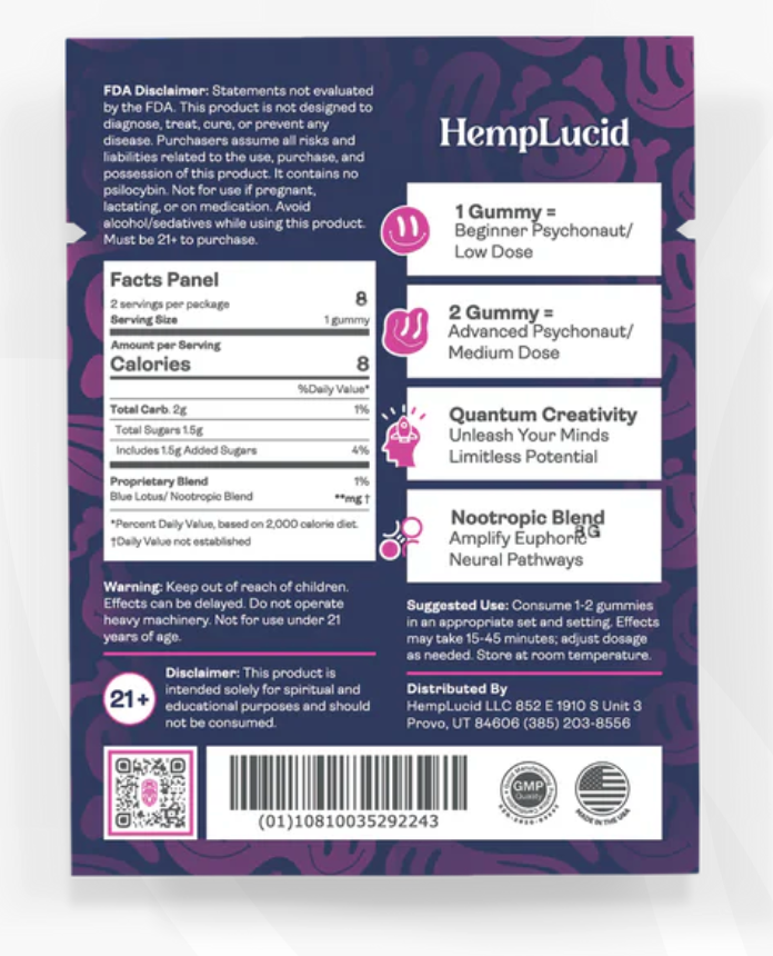 Hemp Lucid Trips Gummies - Blue Lotus and Nootropic Microdose - Berry ...